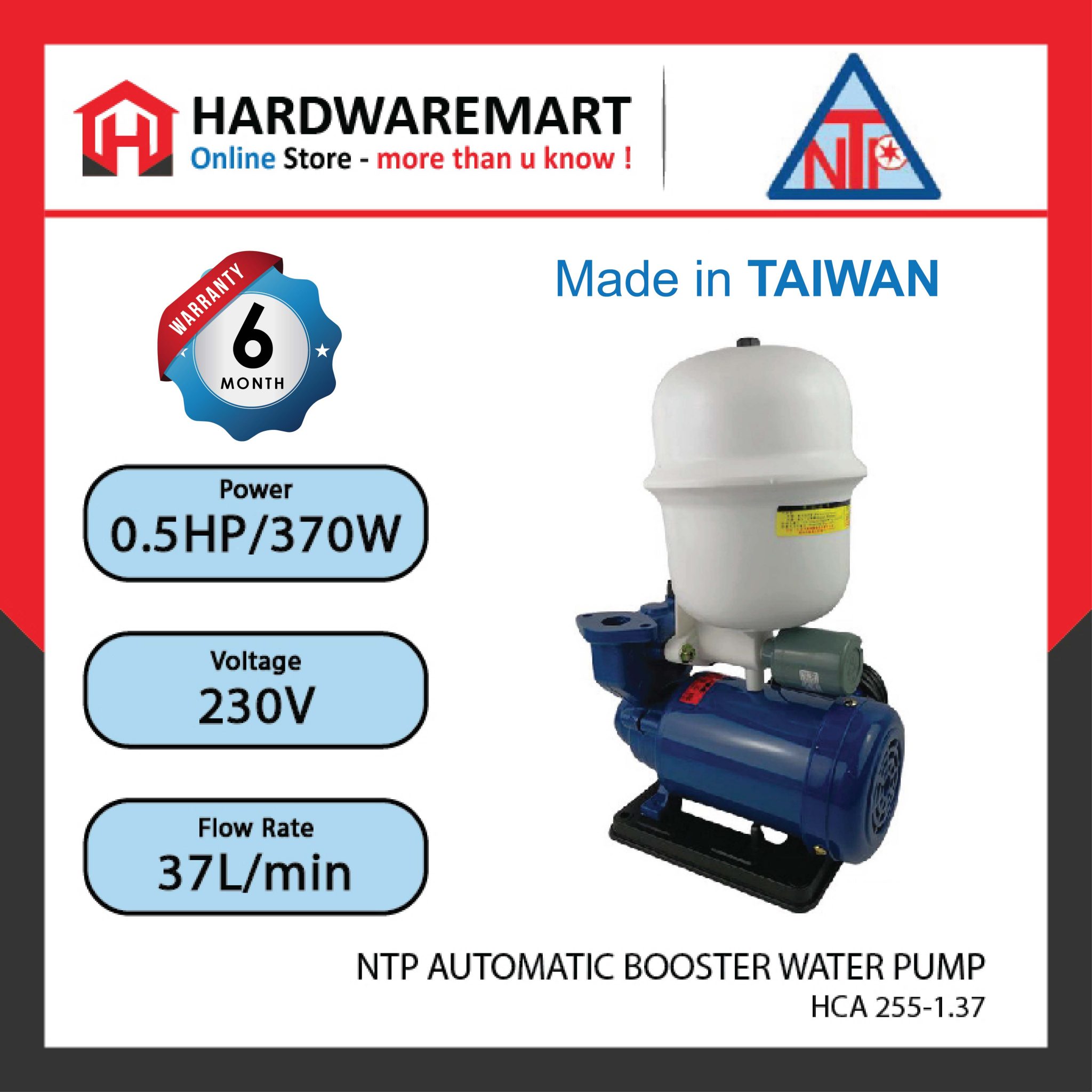 NTP Automatic Booster Water Pump (0.5HP / 370W) - HardwareMart