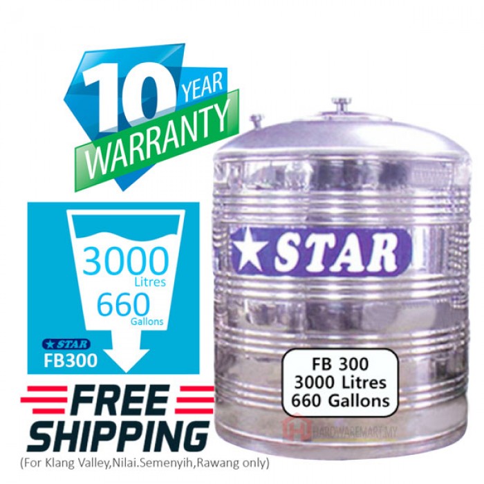 STAR FB300 Stainless Steel Flat Bottom Water Tank (3000L/660GAL)