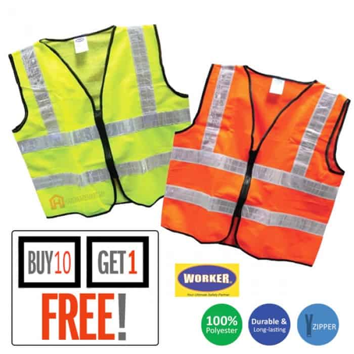 WORKER WV100 Heavy Duty Reflective Safety Vest (BUY 10 GET 1 FREE)