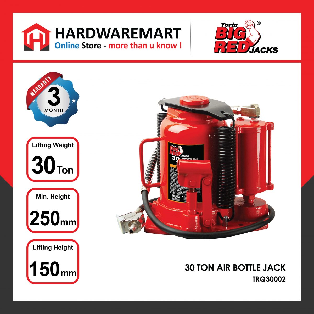 Bigred 30 Ton Bigred Hydraulic Air Bottle Jack - Hardwaremart Online