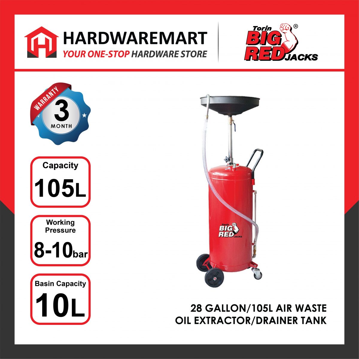 Bigred 28 Gallon/105L Portable Oil Waste Drain Tank Air Operated