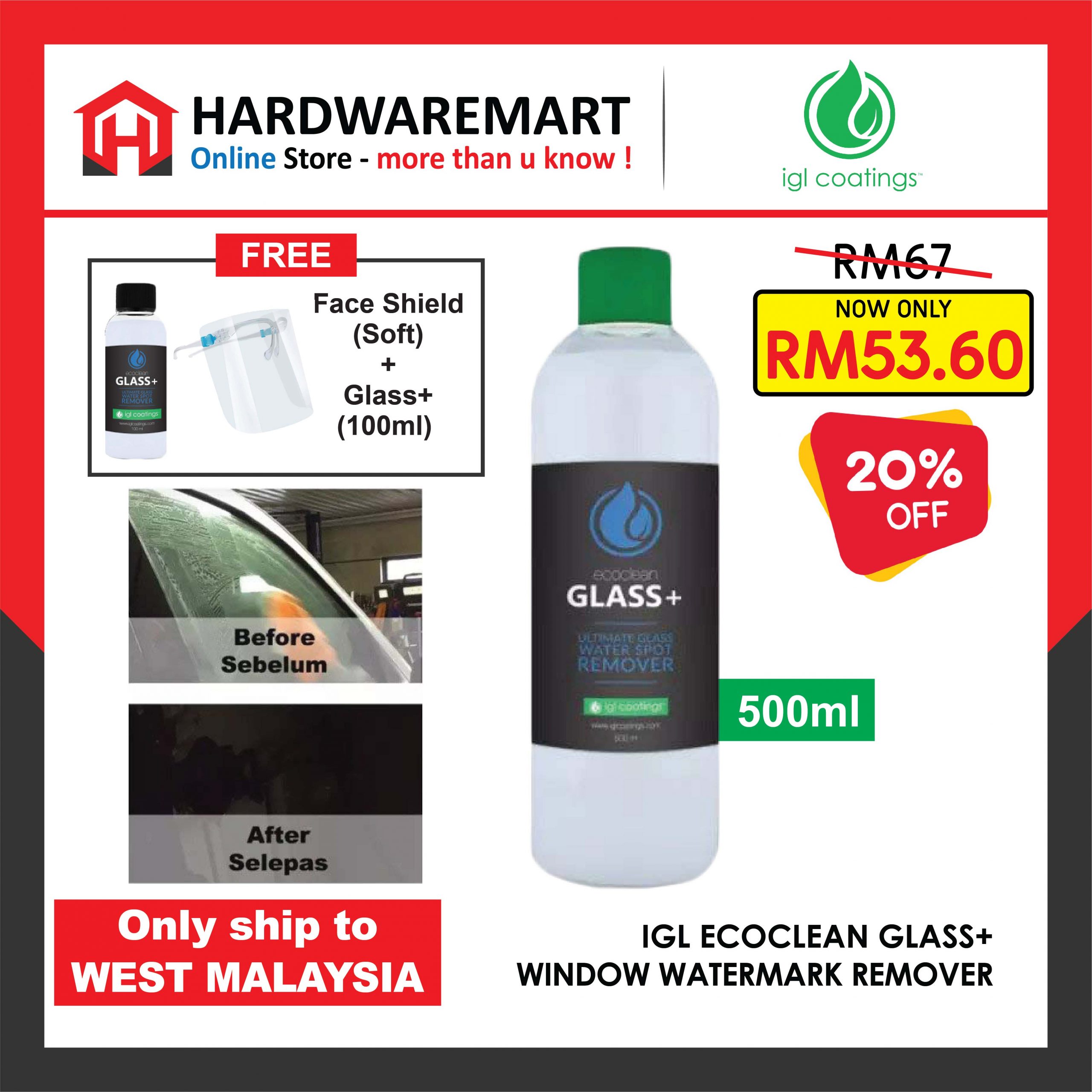 IGL Ecoclean Glass+ Car House Window Watermark Remover Water spot ...