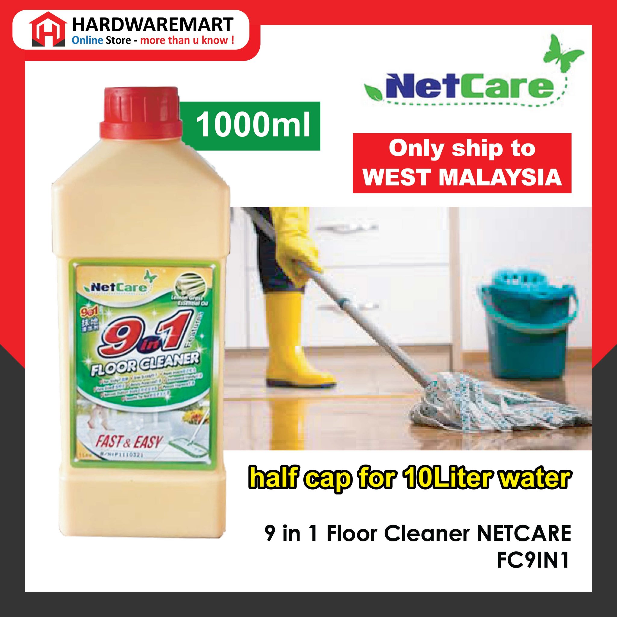 [Netcare] 9 In 1 Floor Cleaner Fast & Easy Cleaning Floor Lemon Grass ...
