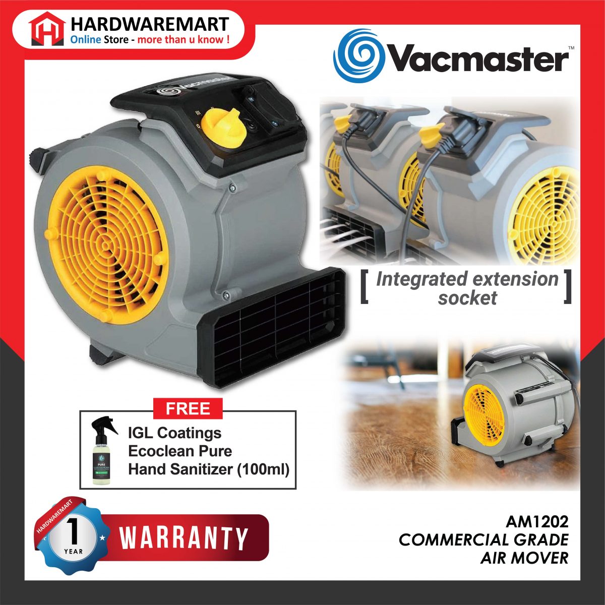 VACMASTER COMMERCIAL GRADE 124W AIR MOVER | FLOOR BLOWER - AM1202