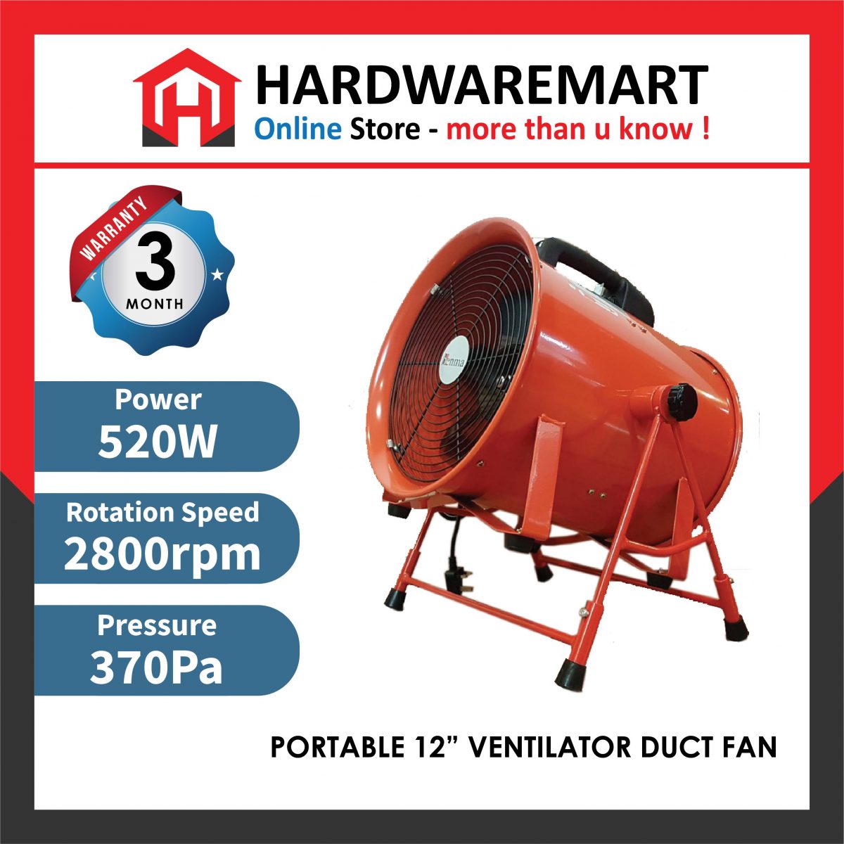 12" Portable Propeller Ventilator - HardwareMart Online Store