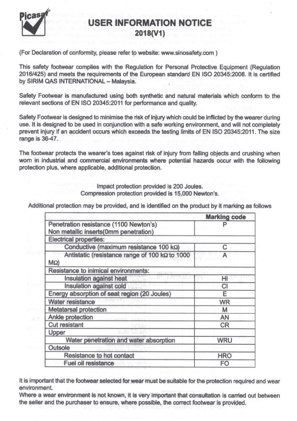 PICASAF SAFETY SHOE (SIZE: 6 - 12) - HardwareMart Online Store