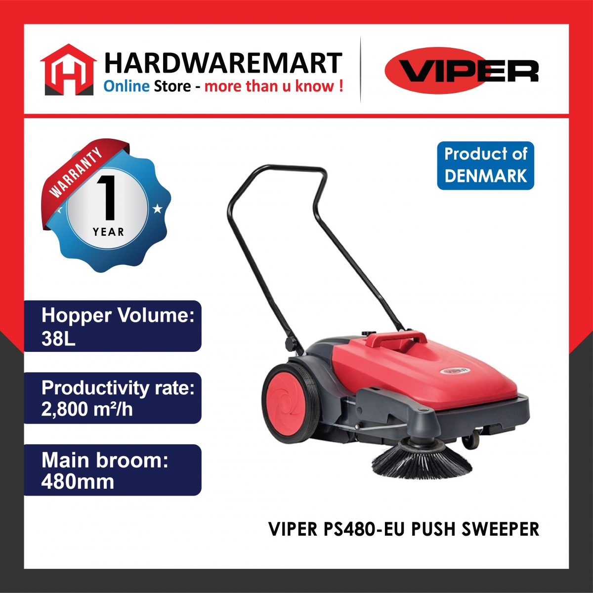 NILFISK VIPER PS480-EU Push Sweeper 230V 50000492 - HardwareMart Online ...