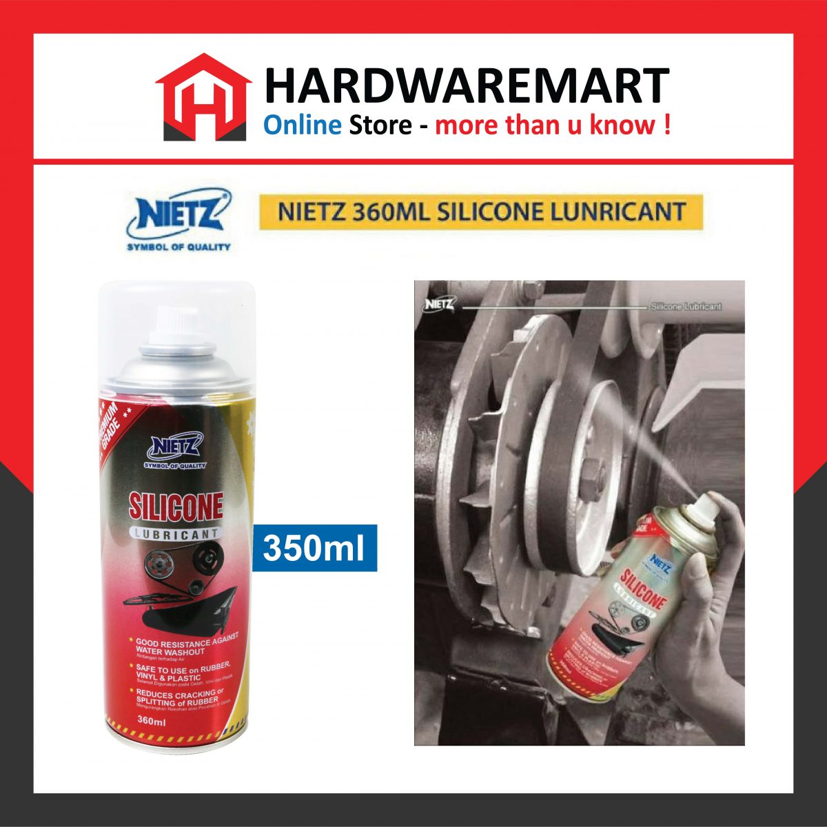 NIETZ Silicone Lubricant Spray 350ml, for Rubber, Vinyl and Plastic ...