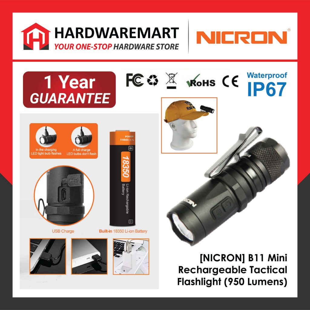 [NICRON] B11 Mini Rechargeable Tactical Flashlight | HardwareMart