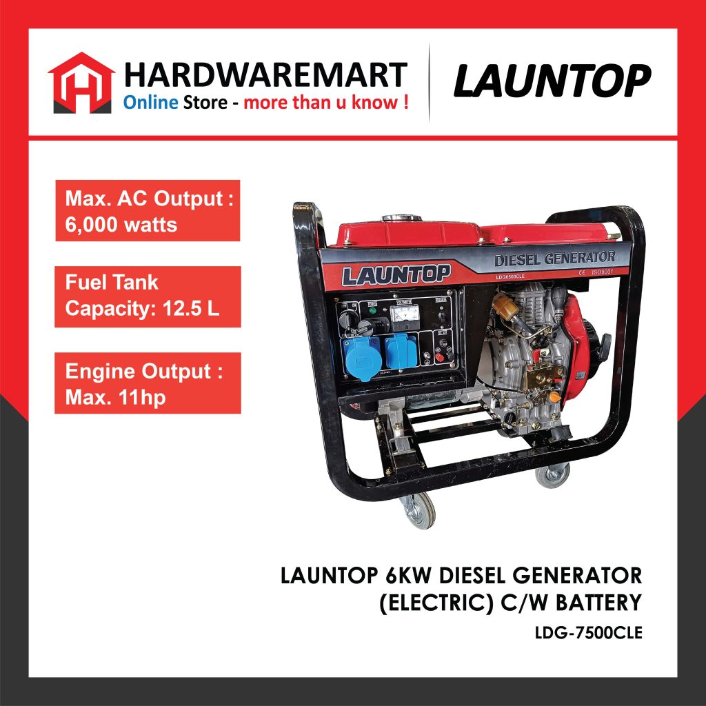 LAUNTOP 6KW HEAVY DUTY DIESEL GENERATOR (ELECTRIC) C/W BATTERY (LDG ...