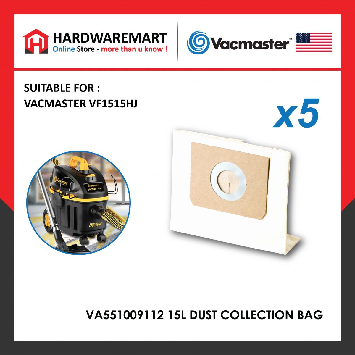 [VACMASTER SPAREPART] VACUUM CLEANER 15L DUST COLLECTION BAG (5PCS ...