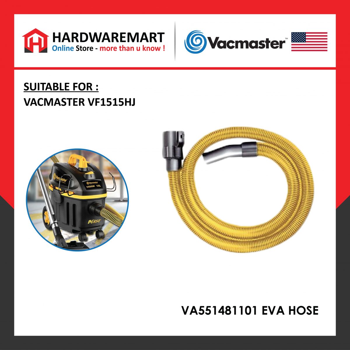 [VACMASTER SPAREPART] CLEANER EVA HOSE - VA551481101 - HardwareMart