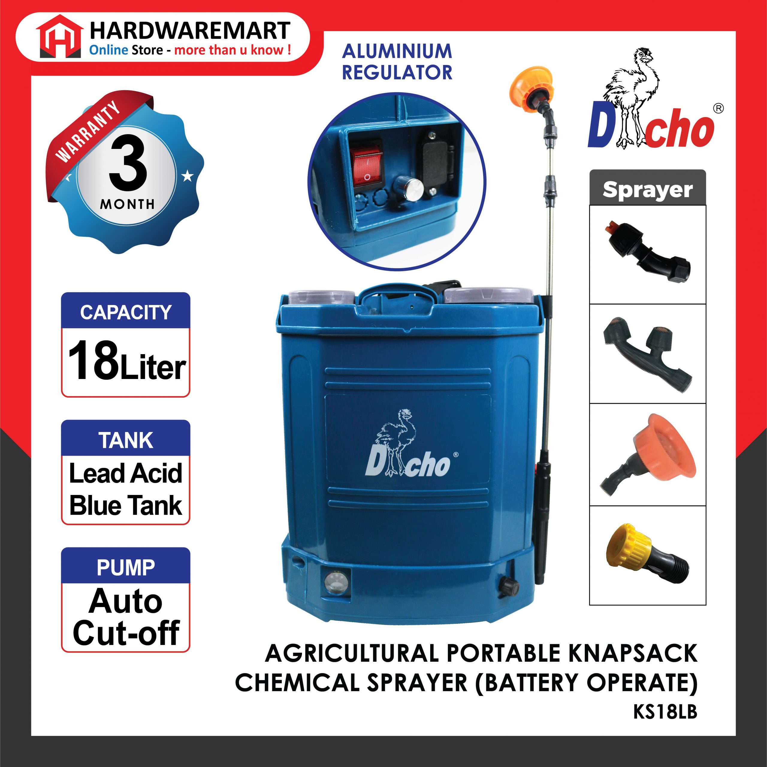 DACHO 18L AGRICULTURAL PORTABLE KNAPSACK CHEMICAL SPRAYER (BATTERY ...