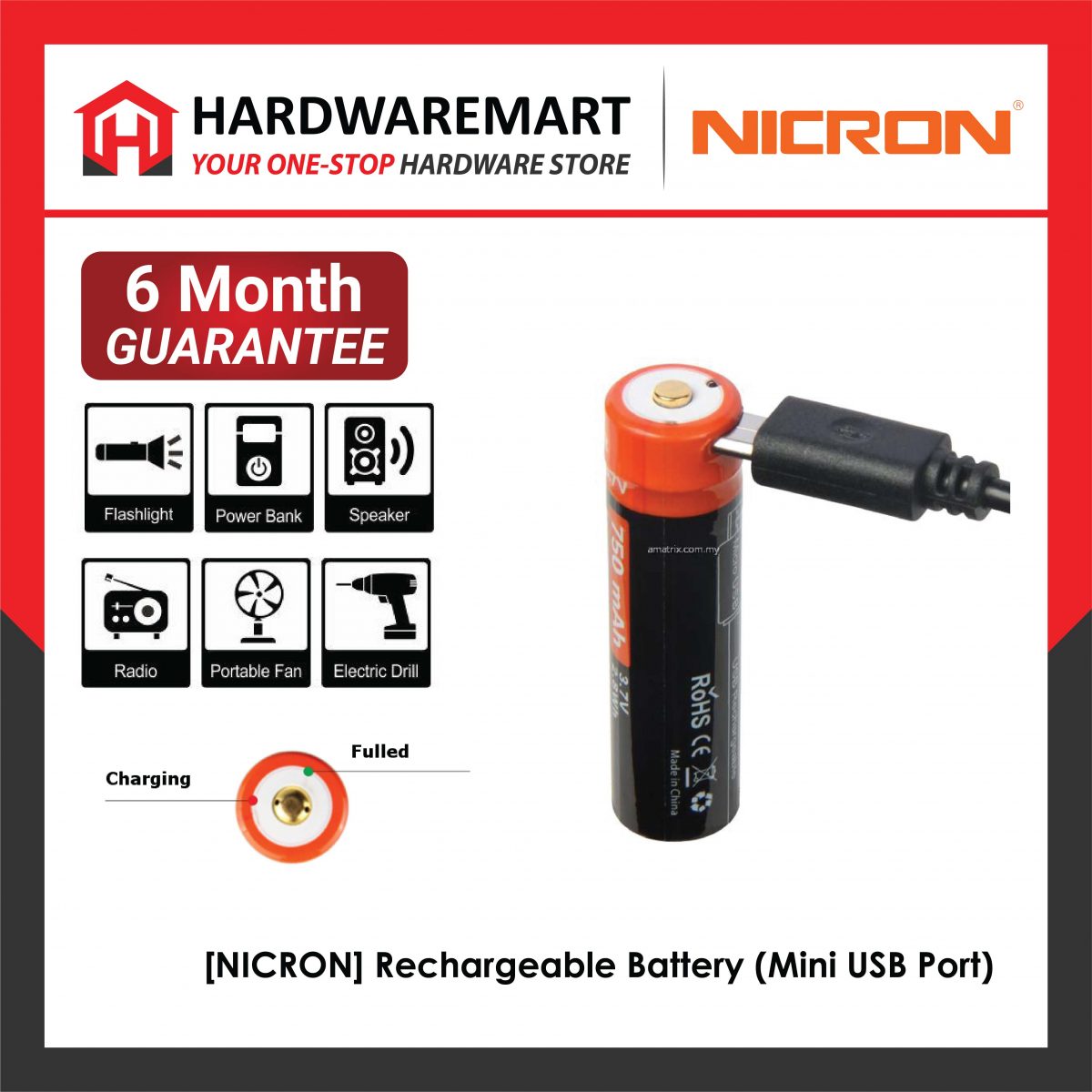 [NICRON] Rechargeable Battery (Come with Mini USB Port) [Suitable for ...