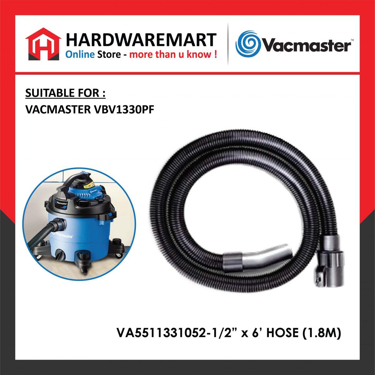 [VACMASTER SPAREPART] VACUUM CLEANER 2-1/2” x 6’ HOSE (1.8M ...