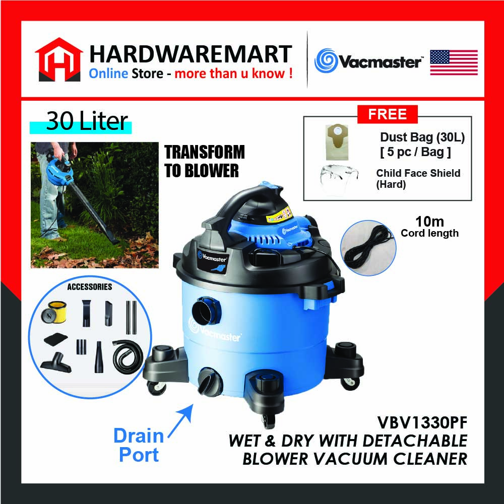 VACMASTER VBV1330PF 30L WET & DRY WITH DETACHABLE BLOWER VACUUM CLEANER ...