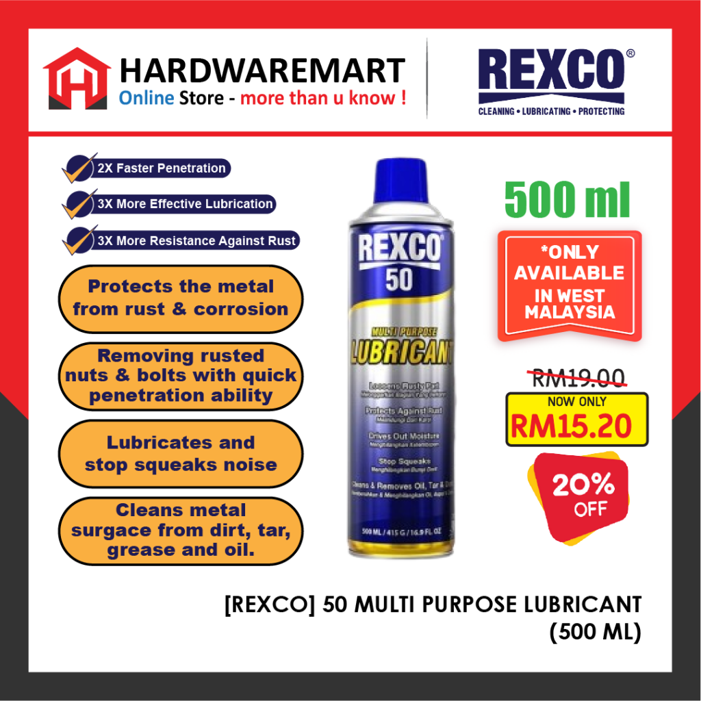 REXCO 50 MULTI PURPOSE LUBRICANT SPRAY BESI 500ML - HardwareMart