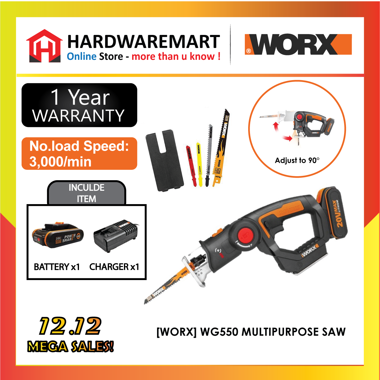 [WORX] WX550 WIRELESS BATTERY ROTATABLE MULTIPURPOSE ELECTRIC SAW ...