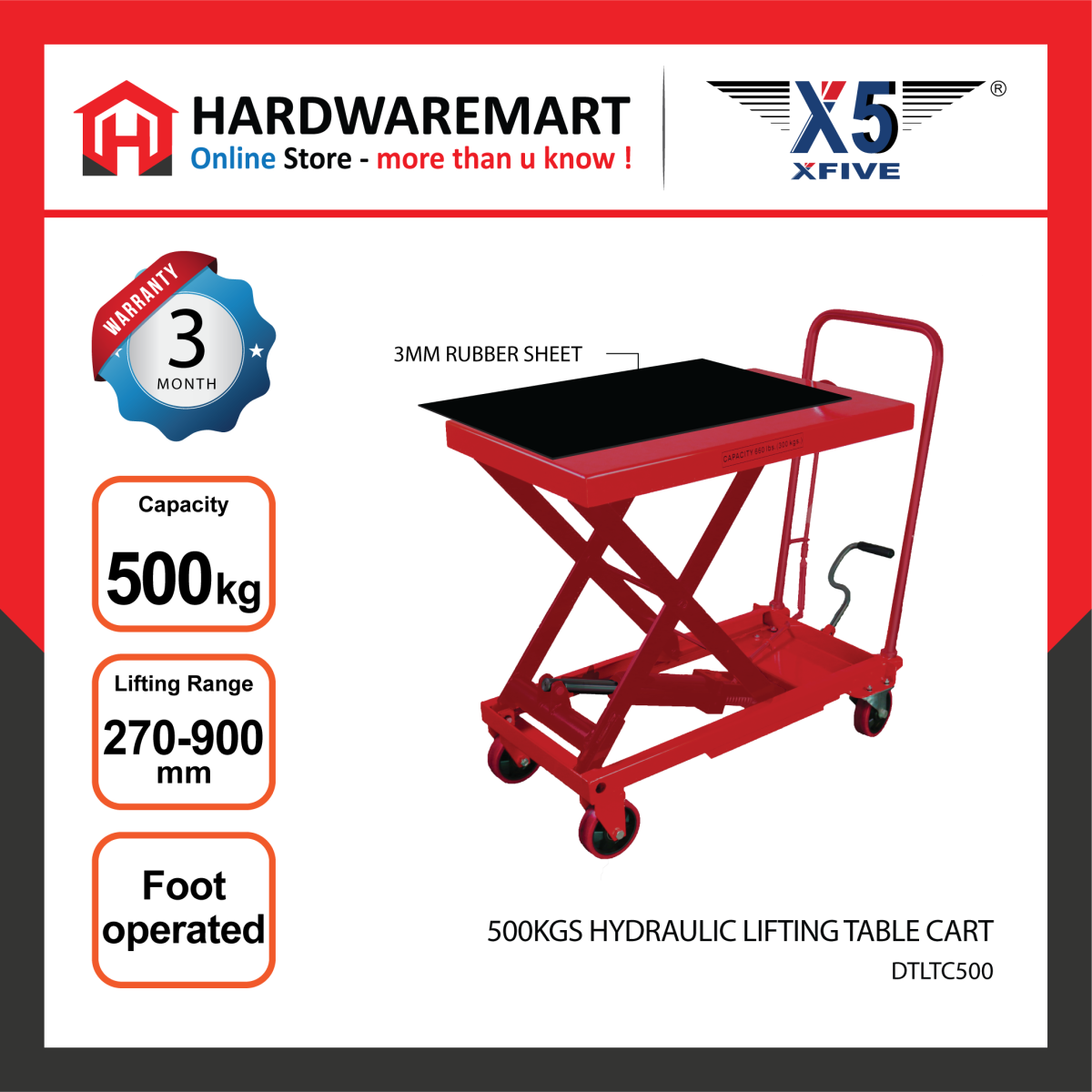 X5 500kgs Hydraulic Lifting Table Cart with Foot Padel - Malaysia ...
