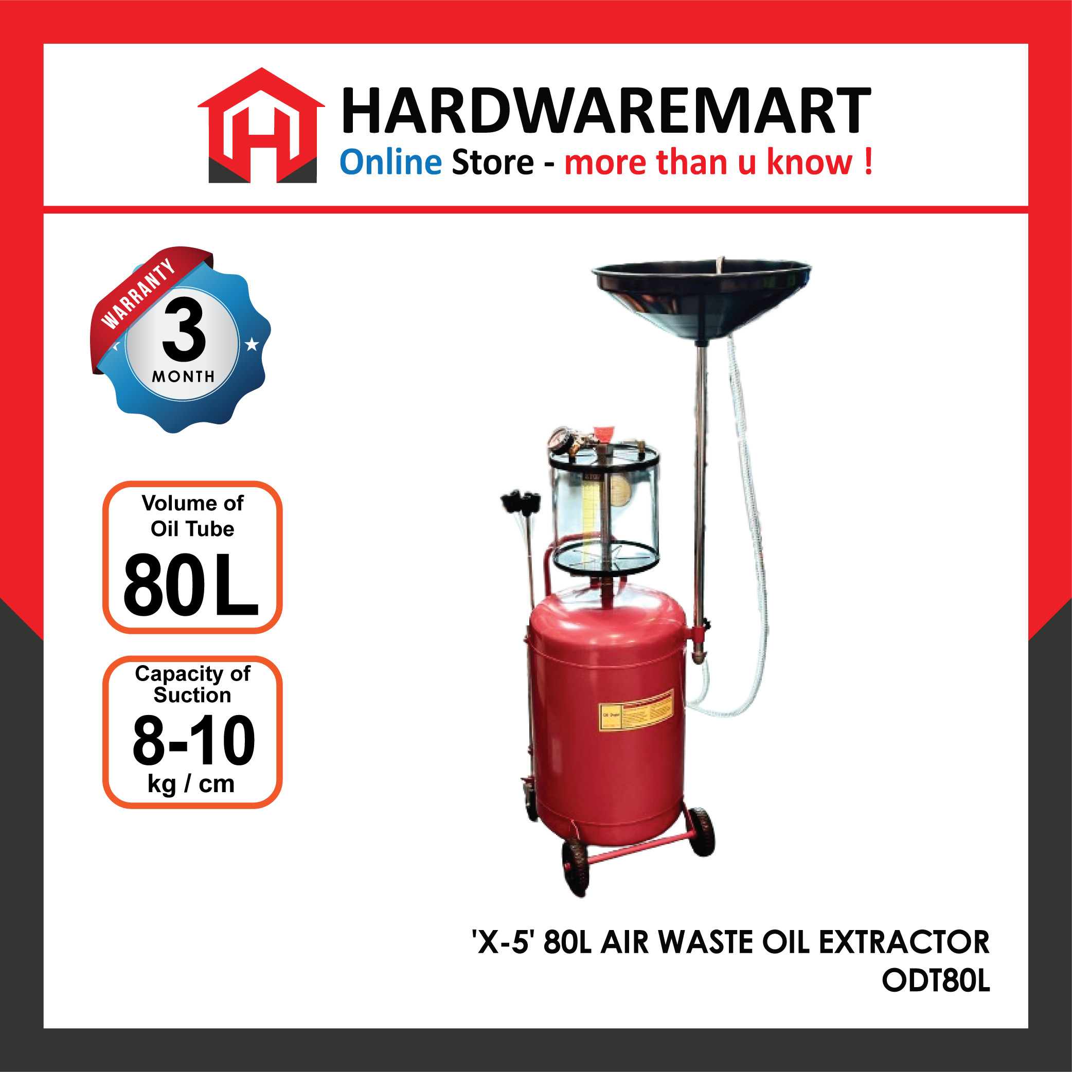 X5 80L AIR WASTE OIL EXTRACTOR ODT80L - HardwareMart