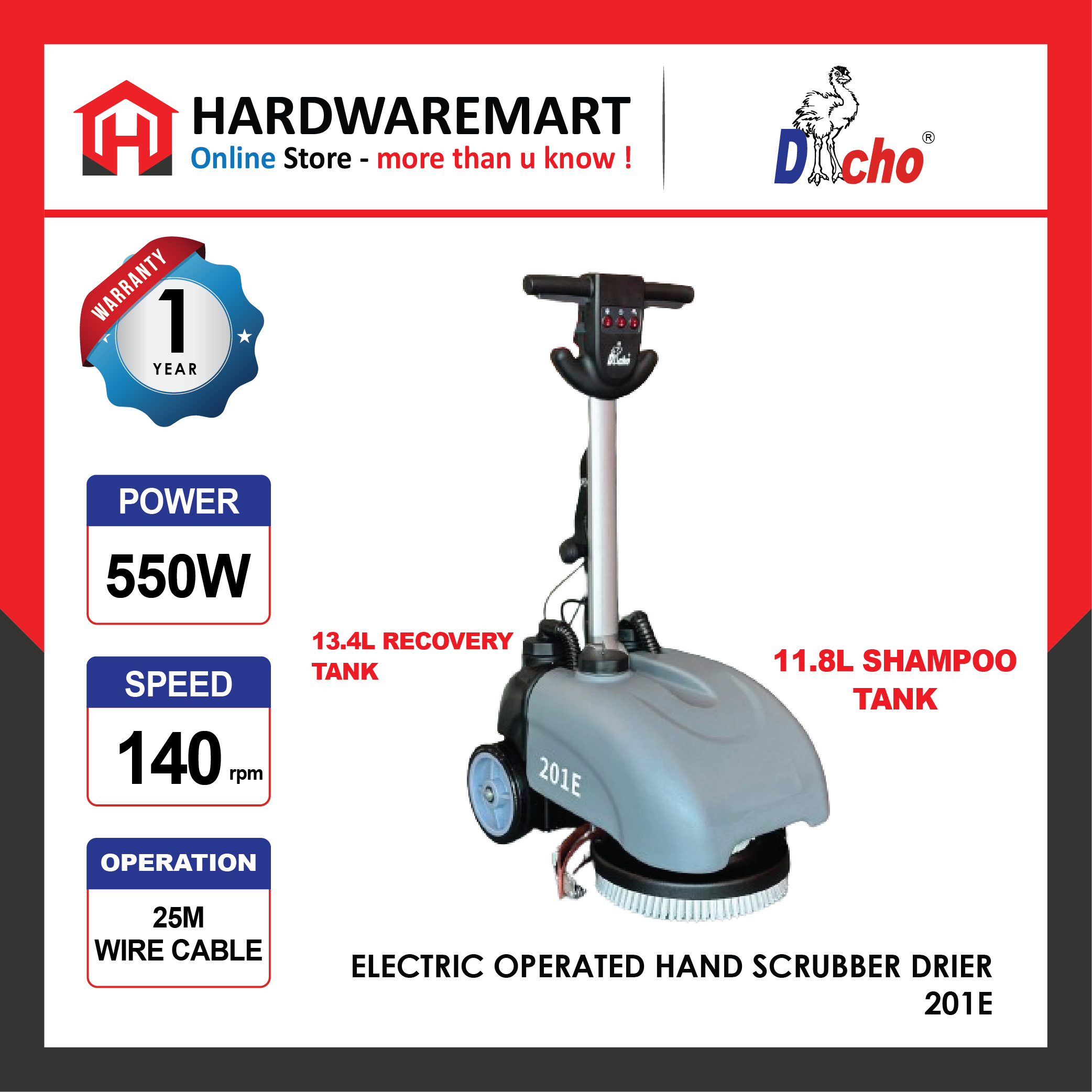 DACHO ELECTRIC OPERATED HAND SCRUBBER DRIER 201E - HardwareMart