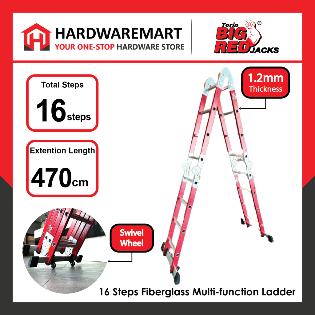 16 STEPS FIBREGLASS ALUMINIUM MULTI-FUNCTION LADDER - HardwareMart
